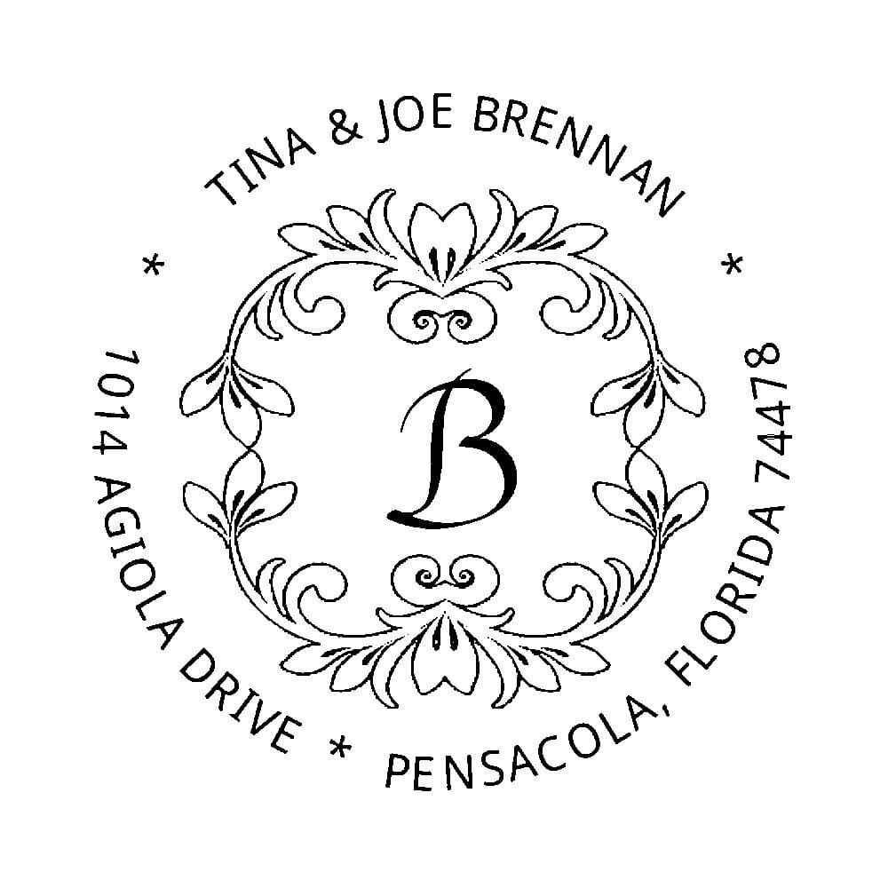 Fancy Floral Round Monogram Stamp | stamps4u.co.uk